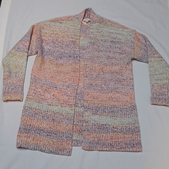 LOFT | Sweaters | Loft Multi Color Pastel Rainbow Open Front Long Line ...